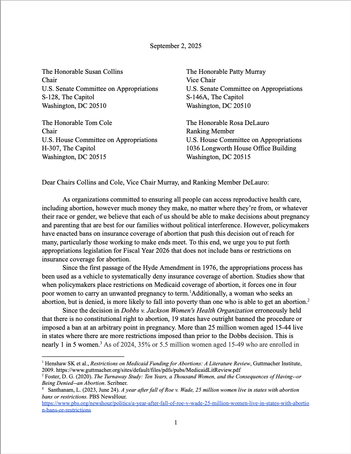 Letter to Congress: Eliminate Hyde - All* Above All